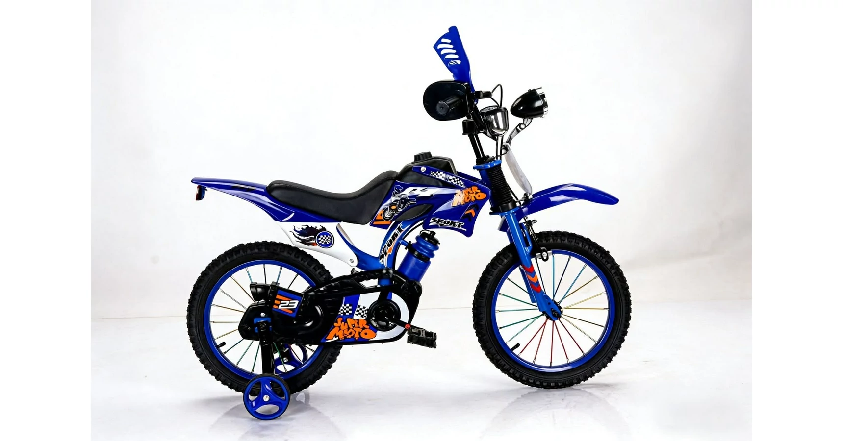 Gyerek CROSS Motor stílusú kerékpár – pótkerékkel, kulaccsal KÉK 16 ...